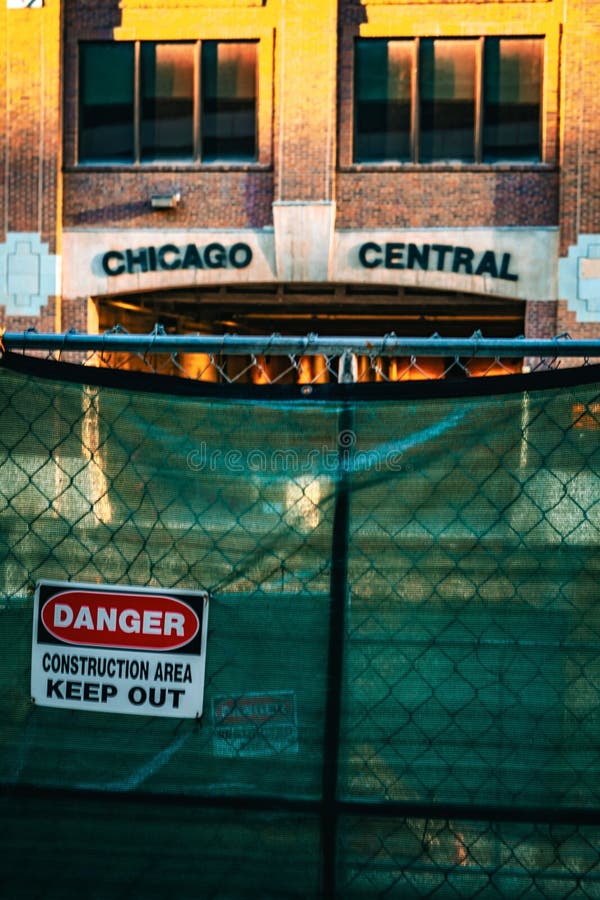 Construction Site in Front of Chicago Central Building at Sunset Stock ...