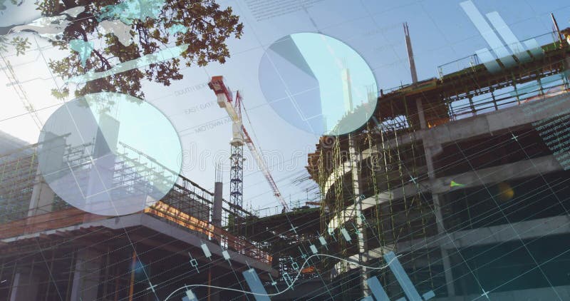 Construction Site with Data Visualization Animation Overlaid on ...
