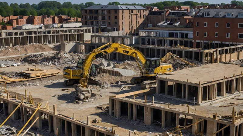 Construction Site of Demolition and Rebuilding with Half-Demolished ...