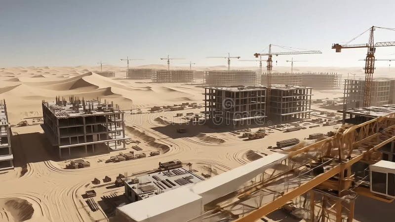 Desert City Construction: Cranes & Buildings Rise from Sand Dunes ...