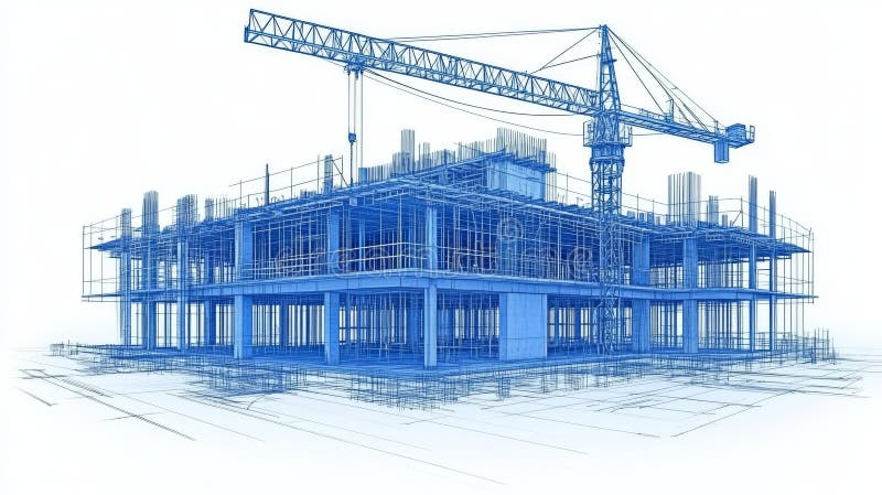 A Construction Site Design with Cranes and Detailed Structural Features ...