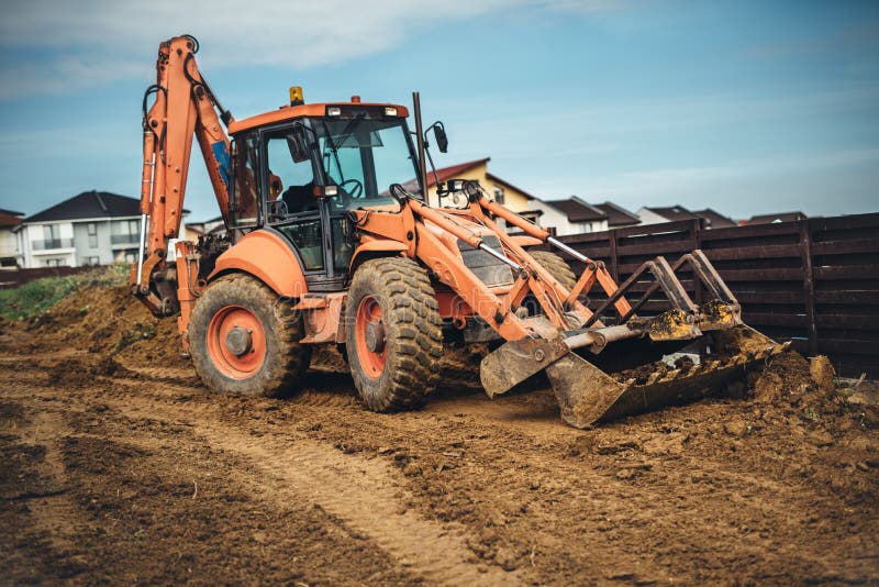 Excavator Moving Soil and Sand on Road Construction Site Stock Image ...