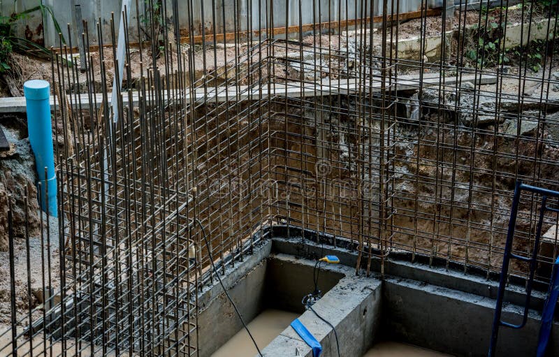 A Construction Site Displaying a Reinforced Concrete Foundation with ...