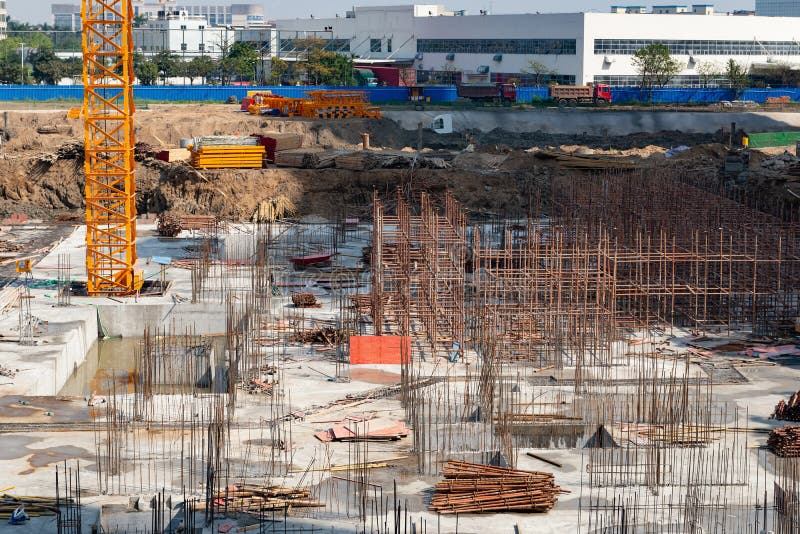 Construction Site Doing Base Work Stock Image - Image of industrial ...