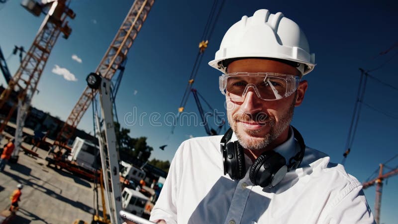 Construction Site Engineer Monitoring Project Progress with Tablet ...