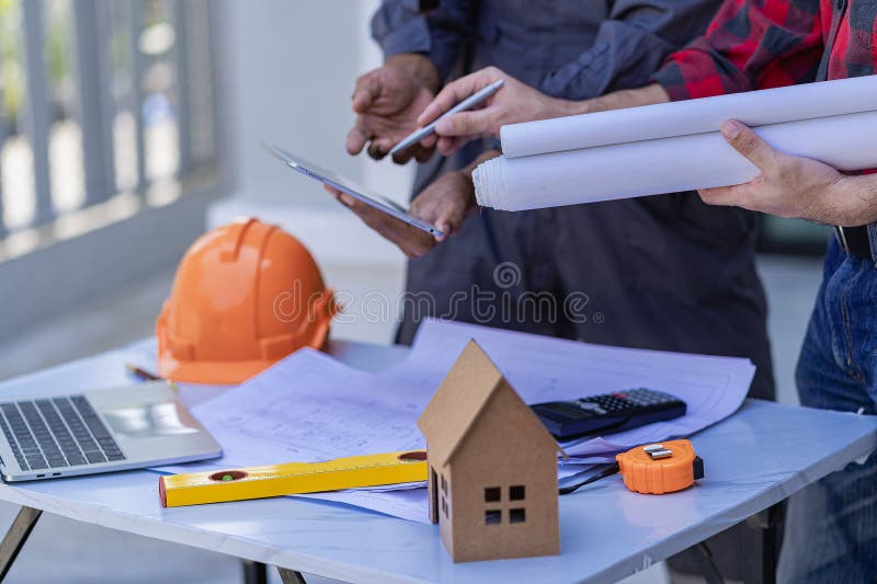 Construction Site Engineer Two Businessmen Engineering Objects in the ...