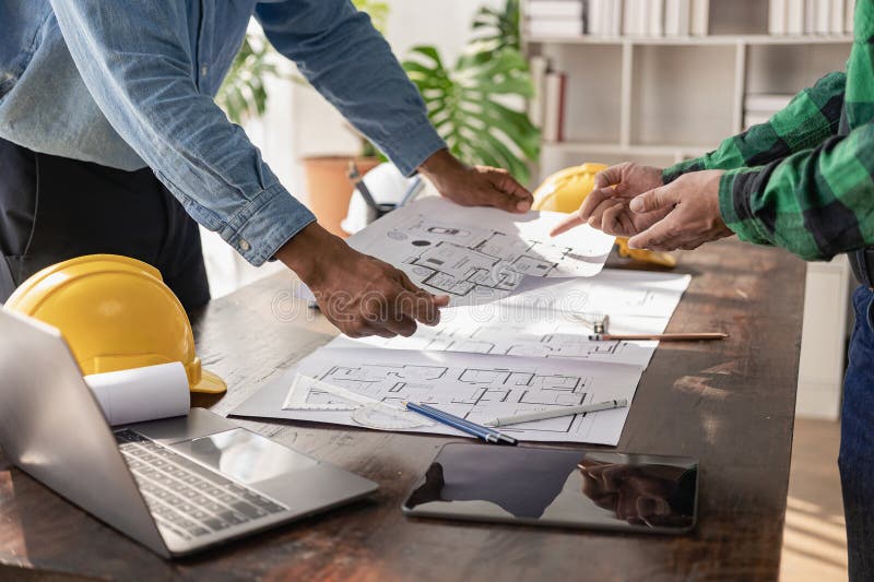 Construction Site Engineer Two Businessmen Engineering Objects in the ...