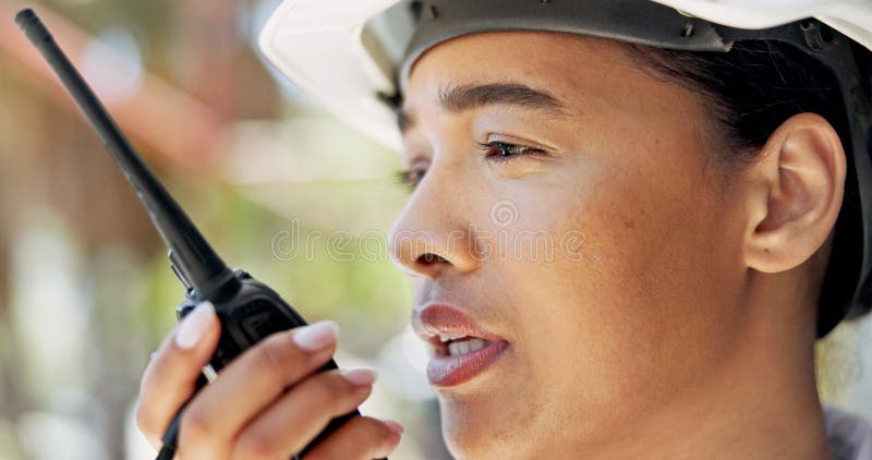 Construction Site, Engineering and Woman with Radio, Productivity and ...