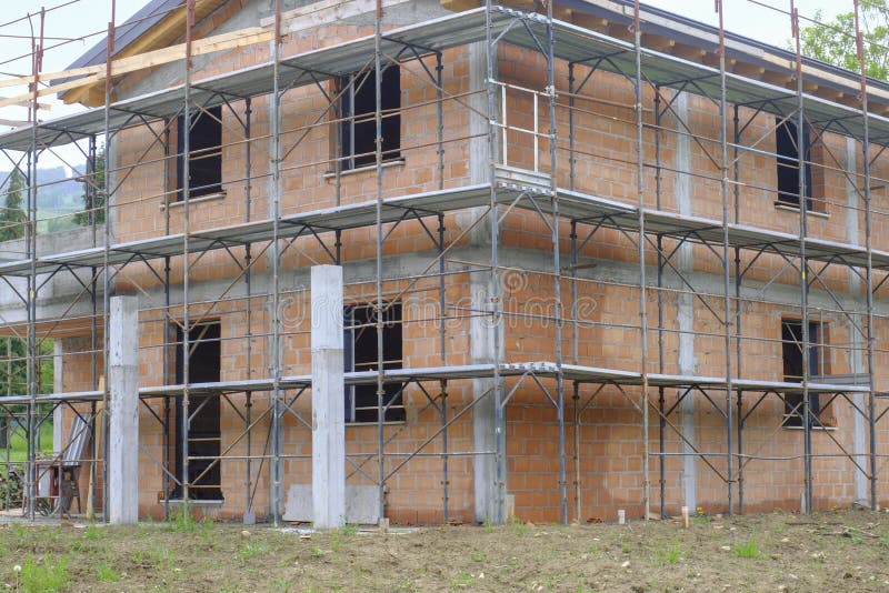 Construction Site with Equipment and Building. House in Construction ...