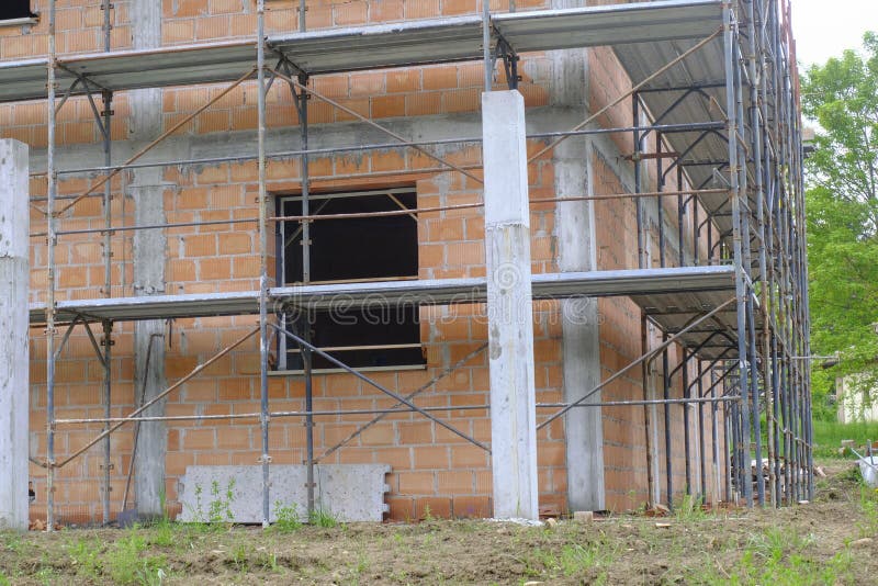 Construction Site with Equipment and Building. House in Construction ...