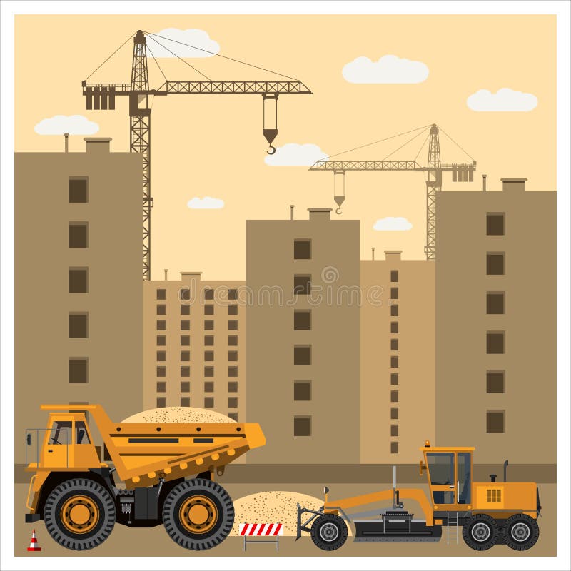 Construction Site with Equipment Stock Vector - Illustration of build ...