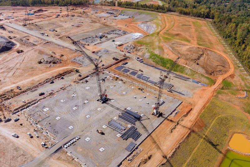 Construction Site Equipment of a High Rise Working Large Cranes Stock ...