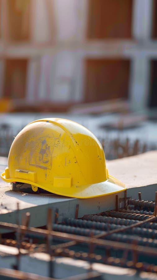 Construction Site Equipped with Yellow Hard Hat Safety Helmet Stock ...