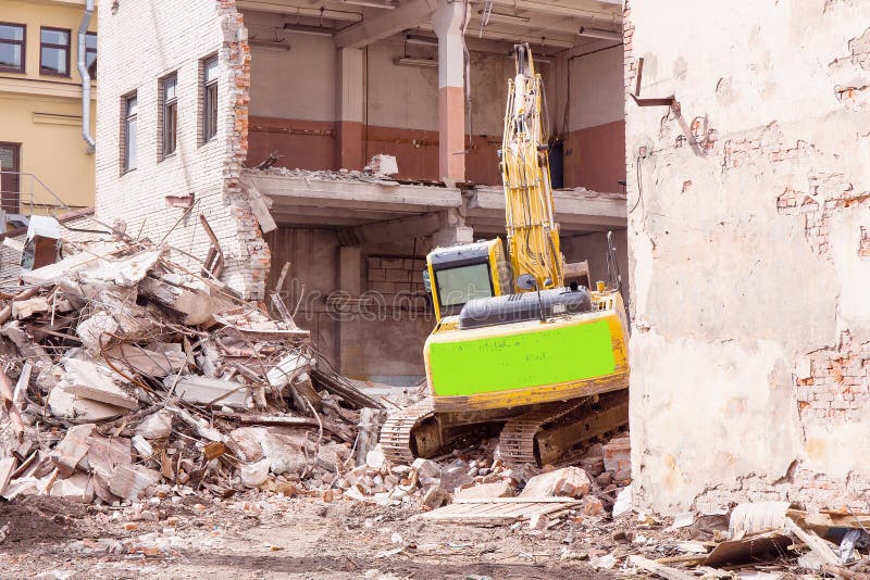 Construction Site Excavator Dismantling a Building Stock Image - Image ...
