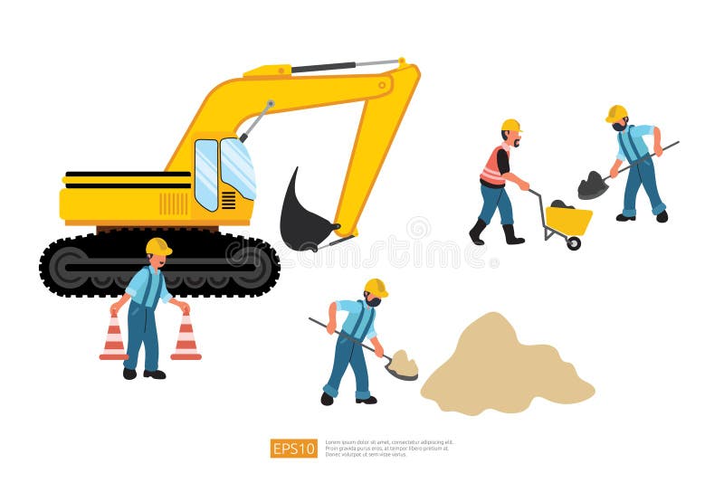 Excavator Builder Loading for Construction Vector Set Stock Vector ...