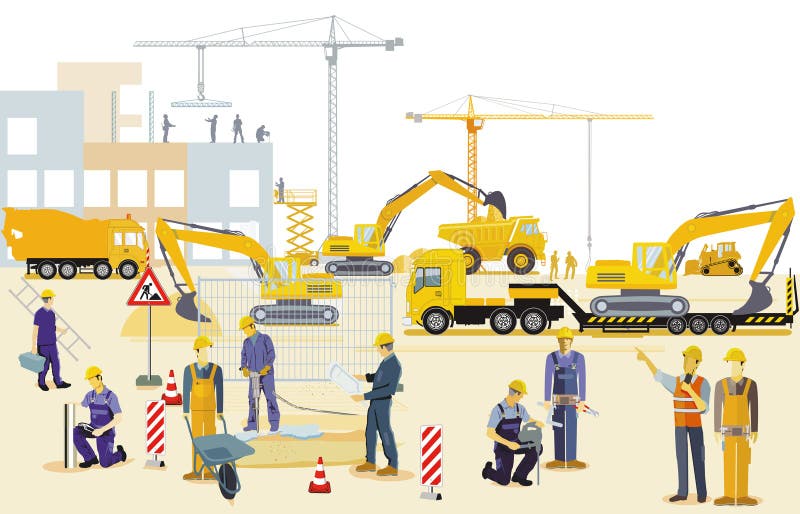Construction Site with Excavators, Construction Machines and Heavy ...