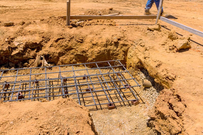 Construction Site with Exposed Rebar Freshly Dug Earth Reveals ...