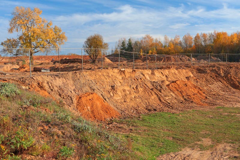 Construction Site in Fall on Sunny Day in Countryside. Beginning of ...