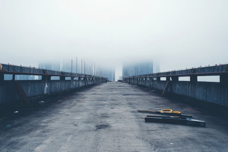 Construction Project Showcasing a Partially Finished Bridge with Tools ...