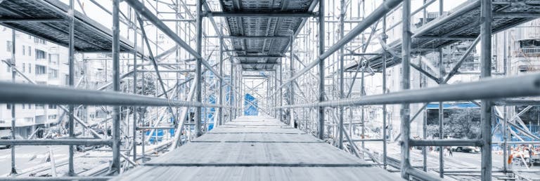 Detailed View of Industrial-Grade Scaffolding System with Clear Central ...