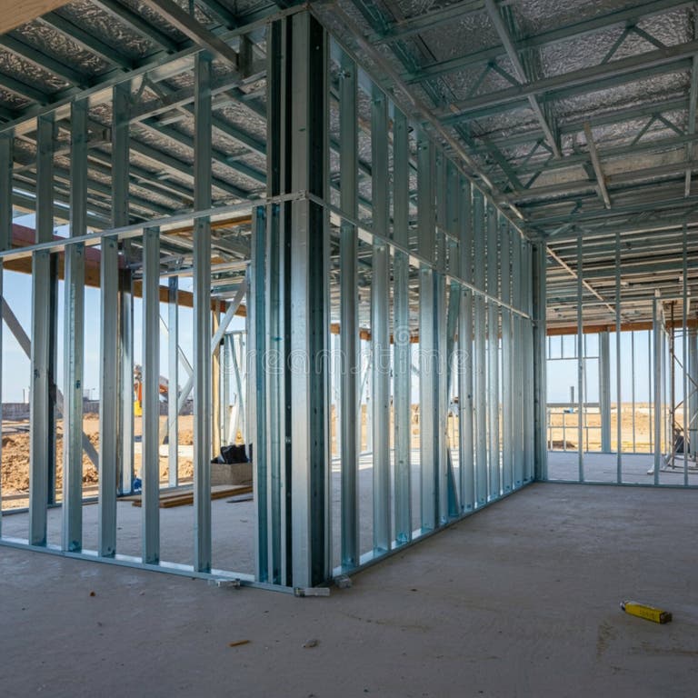 Construction Site Featuring a Building Framework Made of Metallic Steel ...