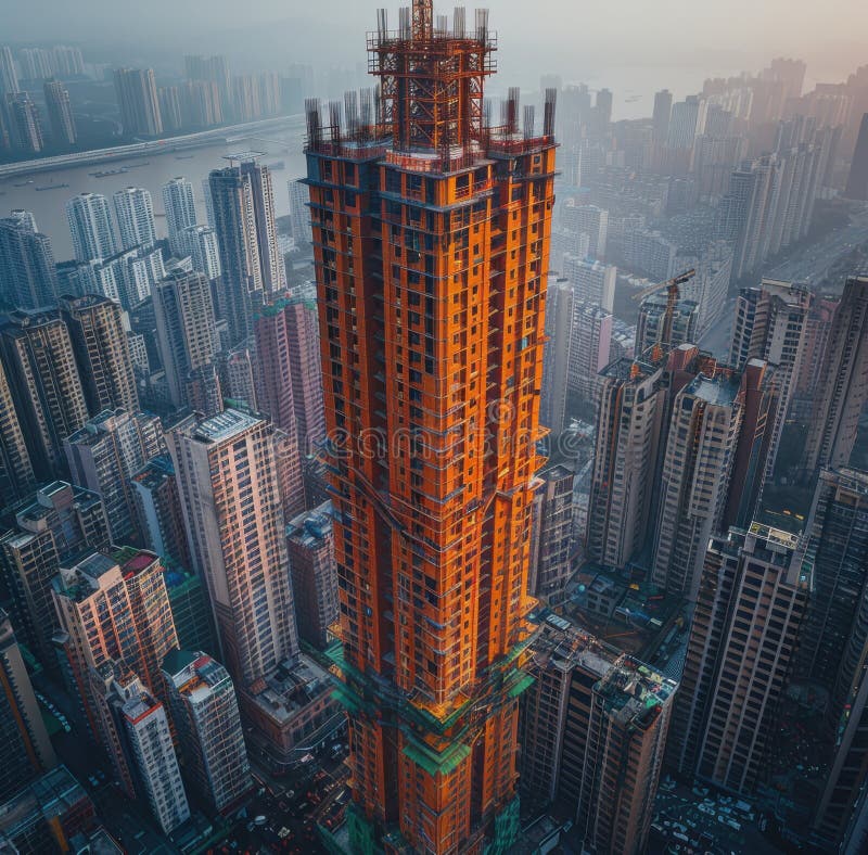 Construction Site Featuring Concrete Hoist during High-rise Building ...