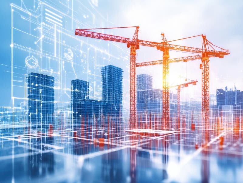 A Construction Site Featuring a Crane Against a Bright Blue Sky ...