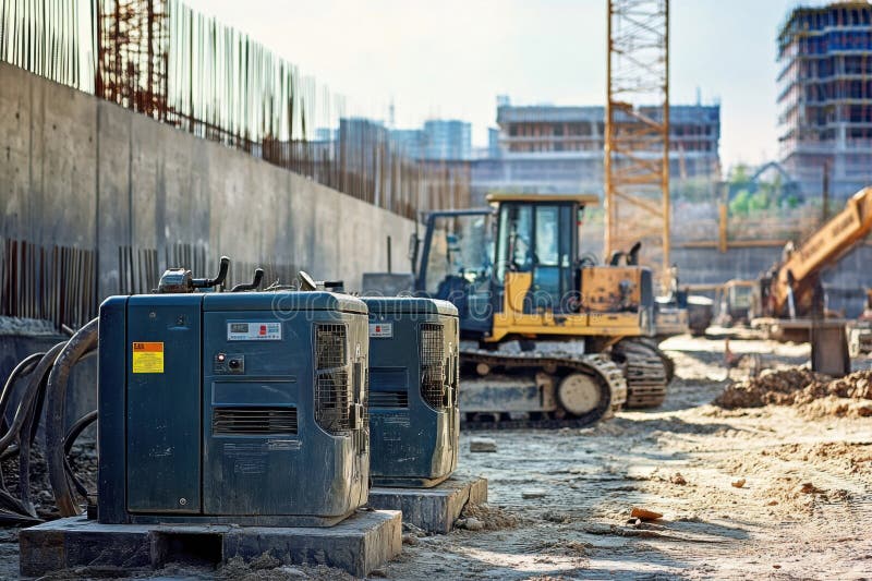 Construction Site Featuring Heavy Machinery and Generators in Urban ...