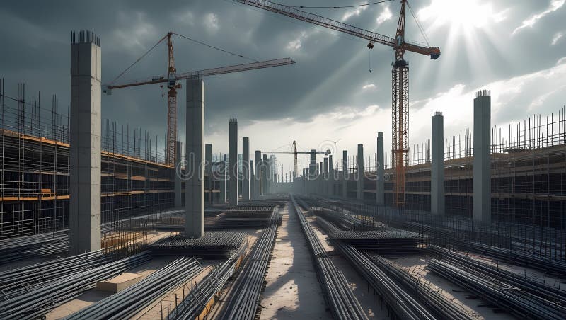 Construction Site Featuring Multiple Tall Concrete Columns and ...