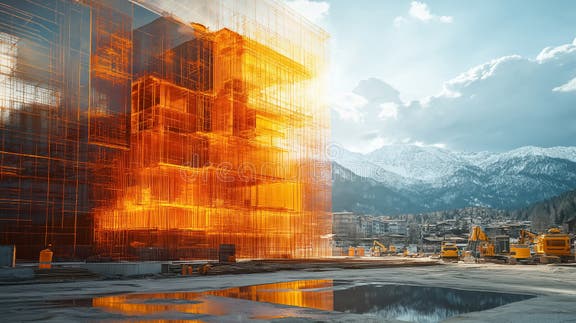 Construction Site Featuring Orange Digital Overlay of Building ...