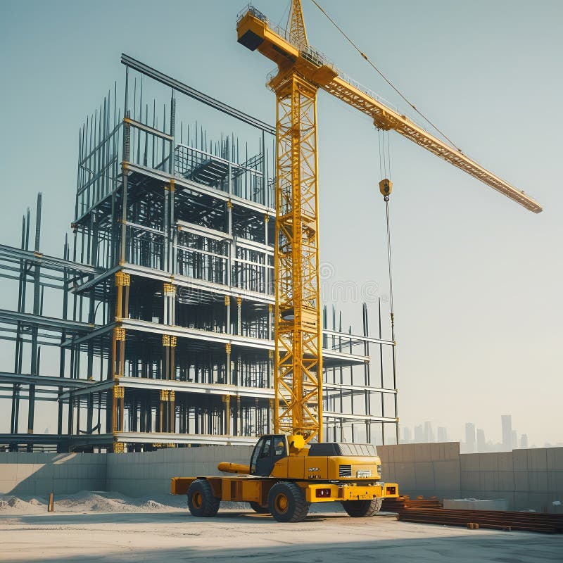 A Construction Site Featuring a Partially Built Multi-story Steel ...