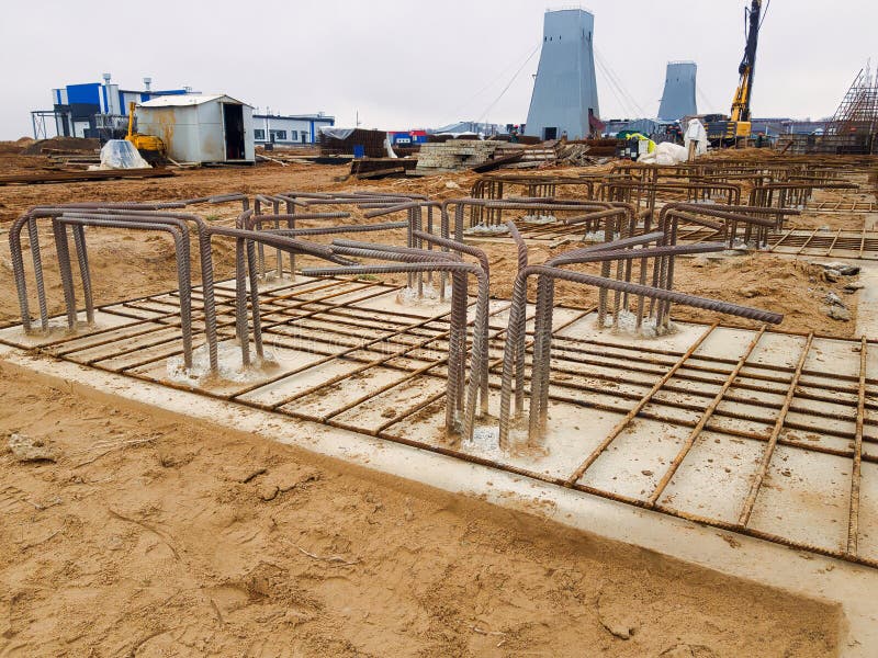 Construction Site Featuring Reinforced Steel Piles Prepared for ...