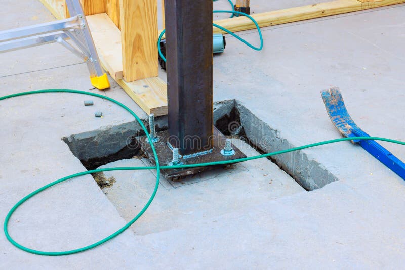 Construction Site Featuring Steel Column Foundation with Visible ...