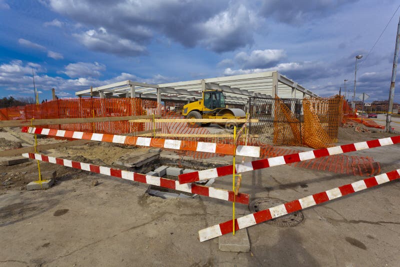Construction Site with Fence Barrier Stock Image - Image of structure ...