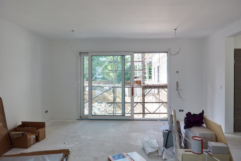 Construction Site for Floor Layers at the New House in the Room Stock ...