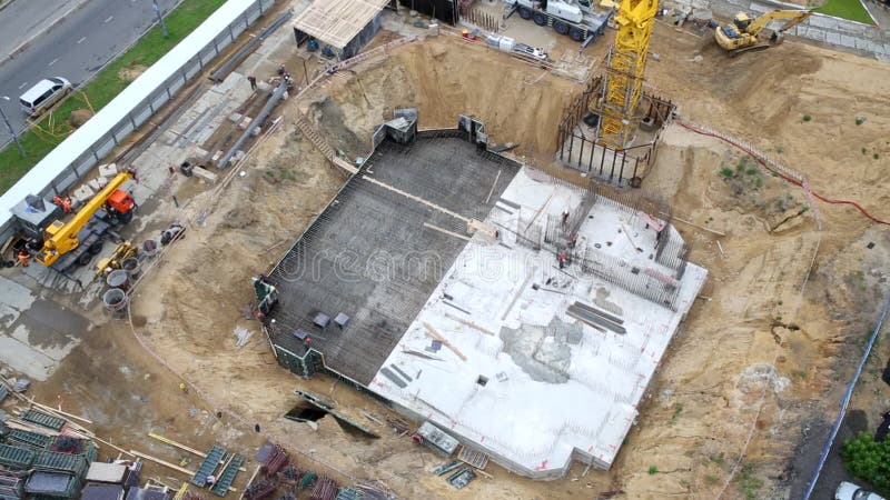 Groundwork from Above: 4K Drone Coverage of Foundation Work Stock ...