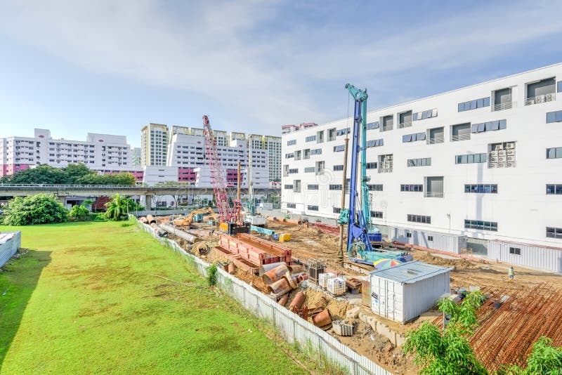 Construction Site with Foundation, Ground Works in Progress at E ...