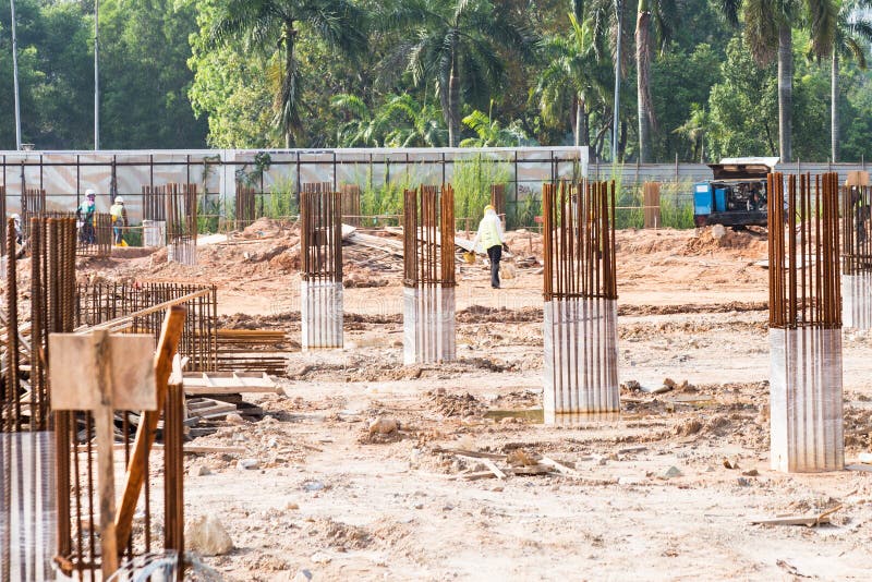 Construction Site Foundation Pillars and Columns Stock Photo - Image of ...