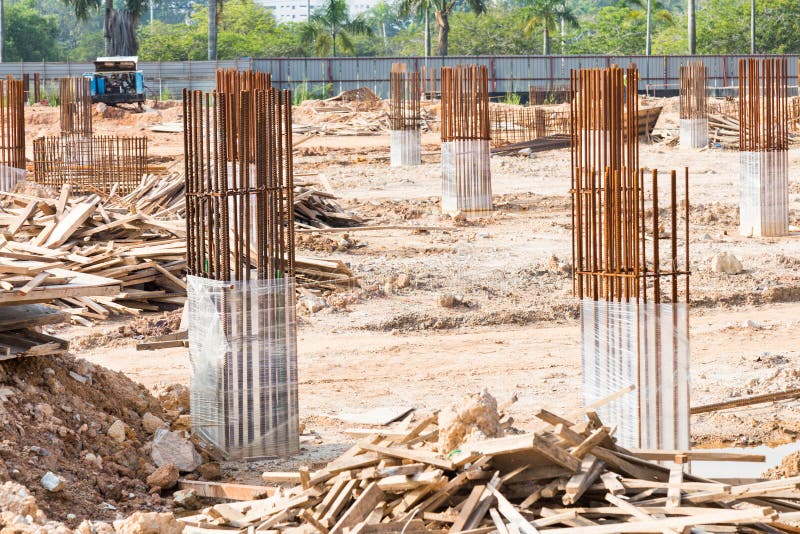 Construction Site Foundation Pillars and Columns Stock Image - Image of ...