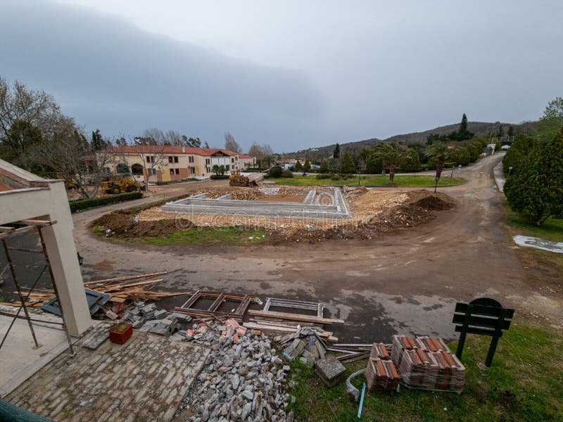 Construction Site with Foundation Work in Progress in a Rural Area ...