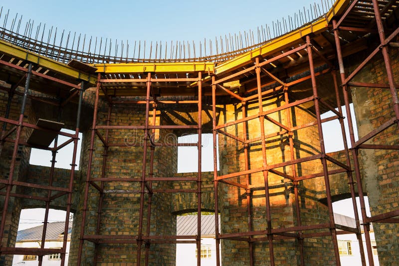 Construction Site. the Frame and Walls of the House are Made of Bricks ...