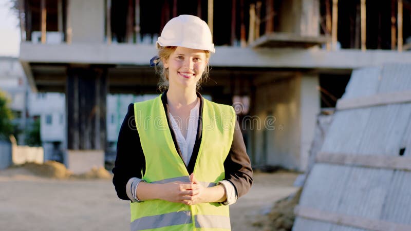 At Construction Site in Front of the Camera Engineer Lady Looking ...