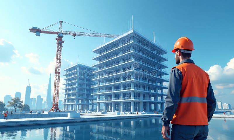 Construction Site Futuristic Architecture Wireframe Building Construction Stock Illustration ...