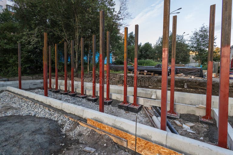 Construction of a Site for Garbage Containers in the Yard. Stock Photo ...