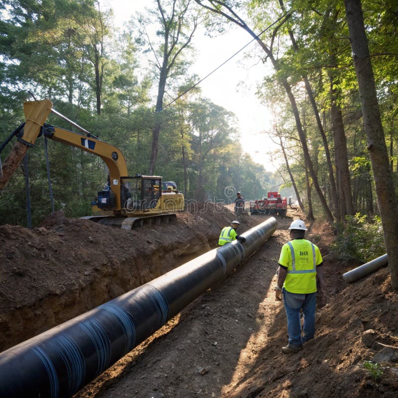 Gas Pipeline Construction in Woodland Stock Illustration - Illustration ...