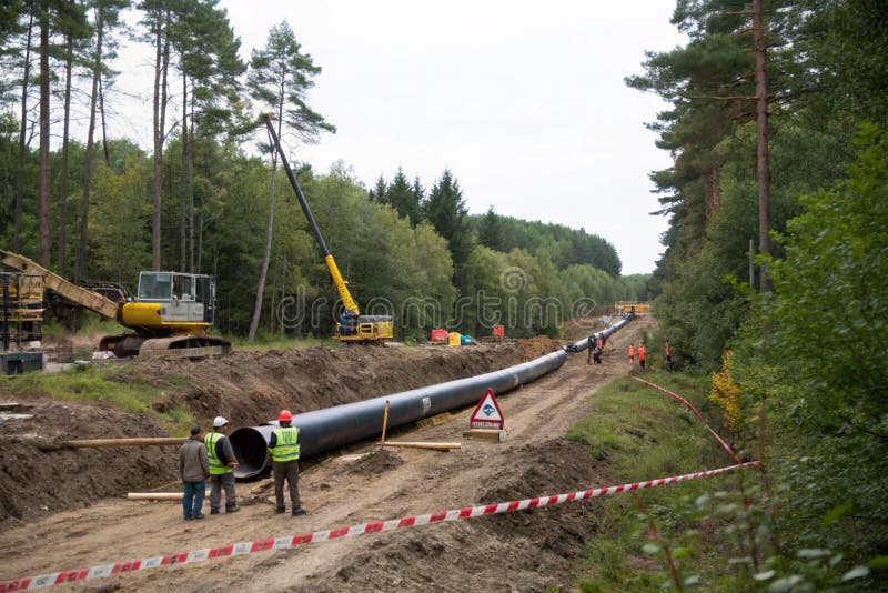 Gas Pipeline Construction in Woodland Stock Illustration - Illustration ...