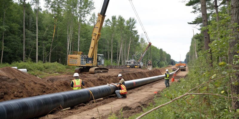 Gas Pipeline Construction in Woodland Stock Illustration - Illustration ...