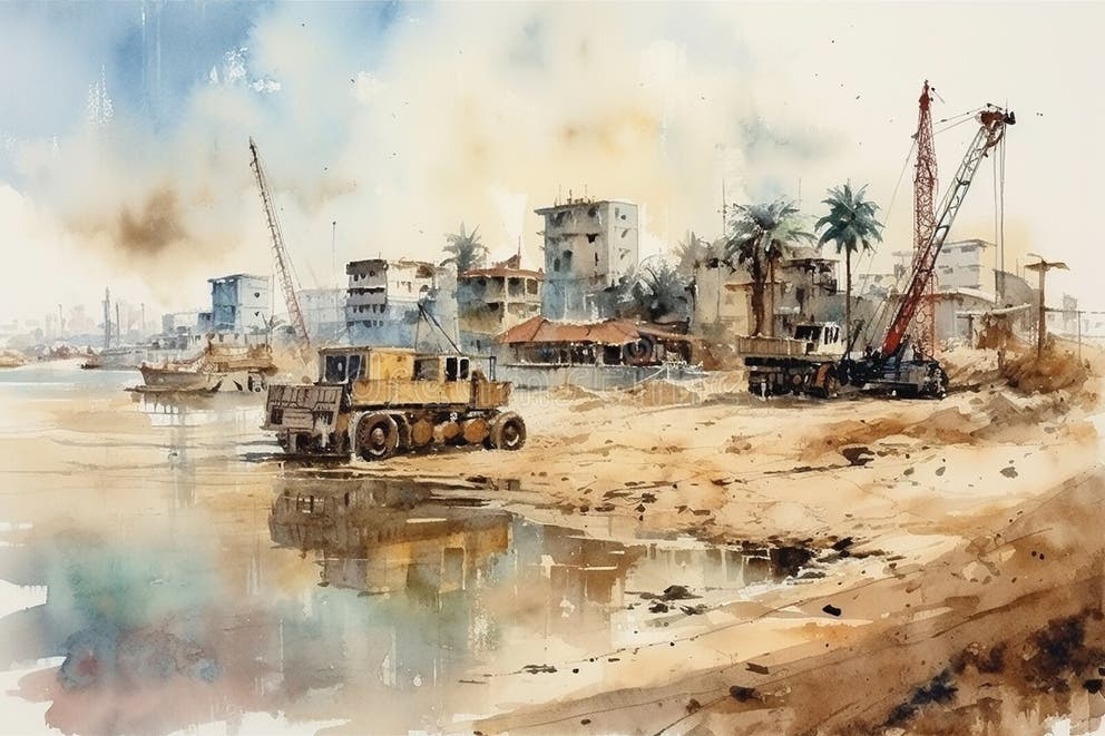 Construction Site in Gulf Draw Stock Illustration - Illustration of ...