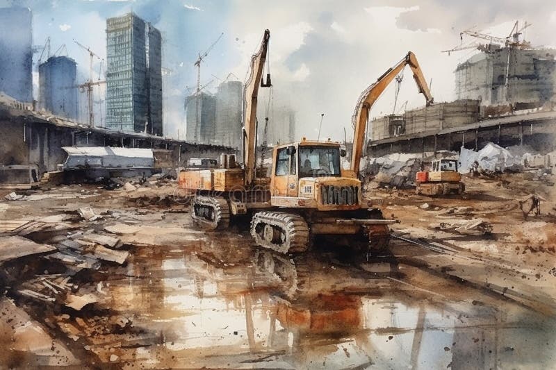 Construction Site in Gulf Draw Stock Illustration - Illustration of ...