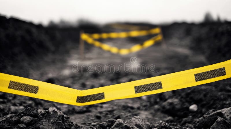 Construction Site Hazard Marked by Yellow Caution Tape, Highlighting ...